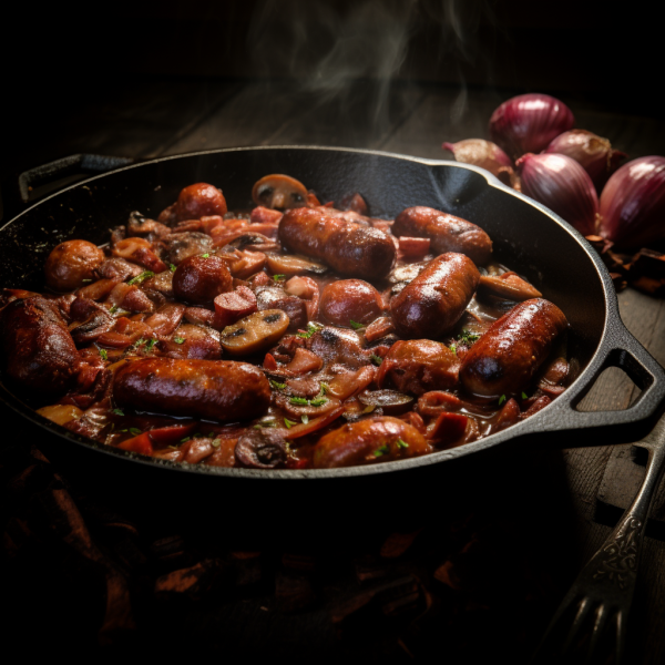 Venison Sausages Braised in Red Wine - Intwood Farm & Butchers
